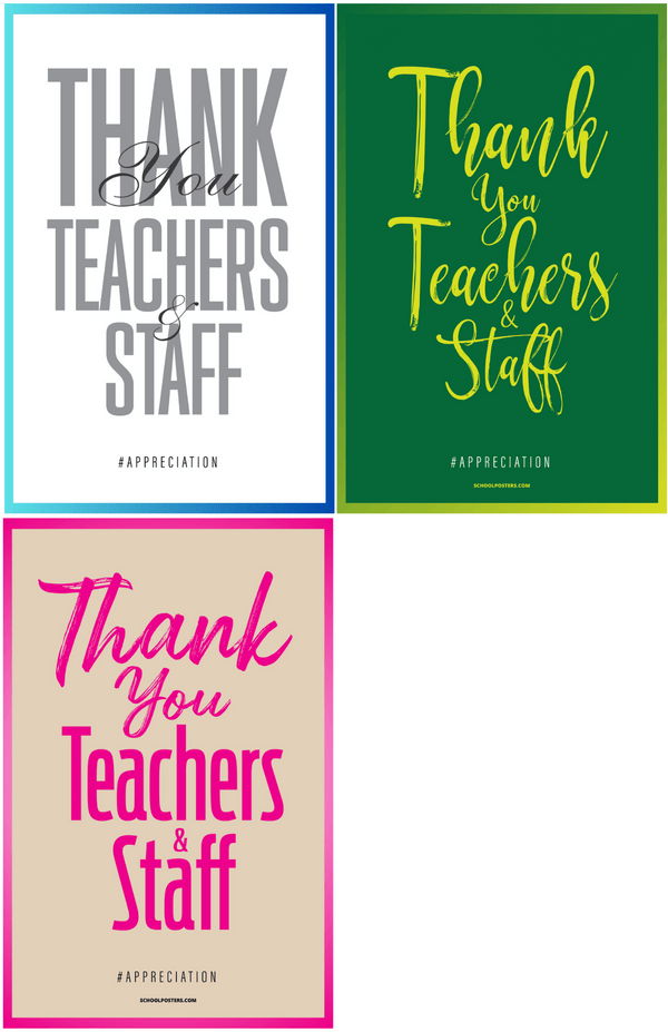 Thank You Teachers & Staff Poster Package – SchoolPosters.com LLC