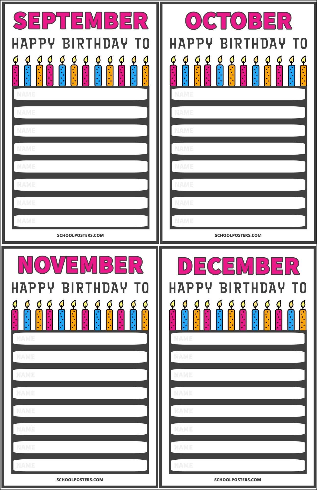 Birthday Chart Template For Classroom
